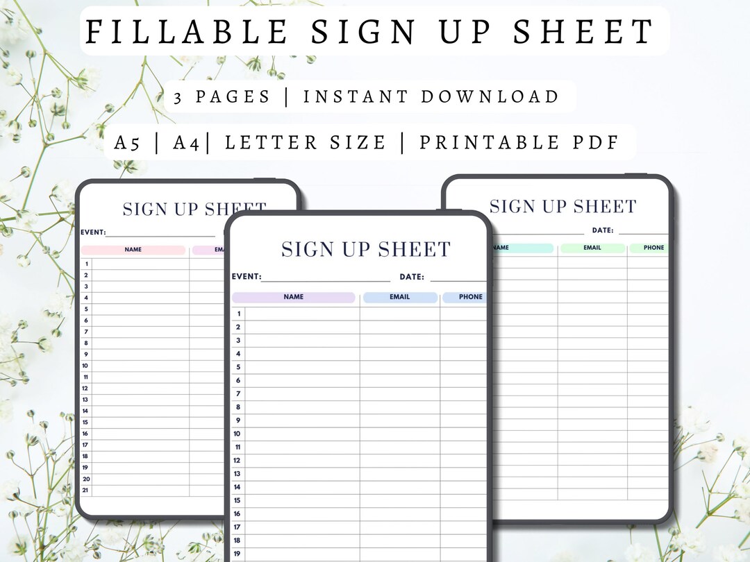 Fillable Sign up Sheet Edit Sign up Sheet Sign up Sheet Printable ...