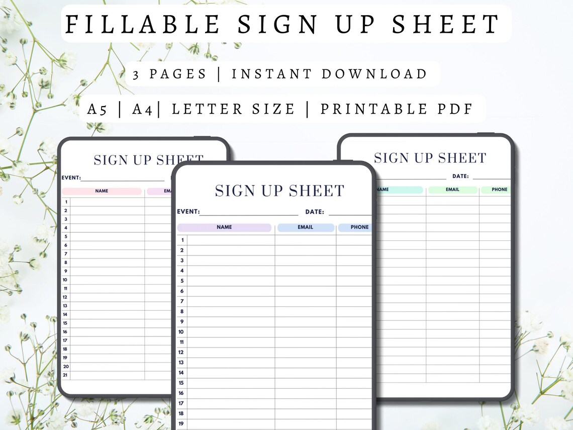 Fillable Sign up Sheet Edit Sign up Sheet Sign up Sheet Printable ...