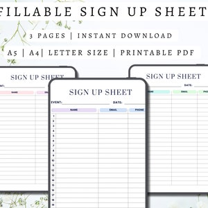 Fillable Sign up Sheet Edit Sign up Sheet Sign up Sheet Printable ...