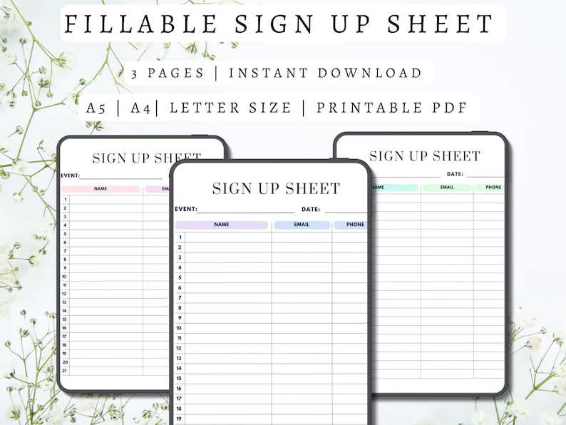 Fillable Sign up Sheet Edit Sign up Sheet Sign up Sheet Printable ...