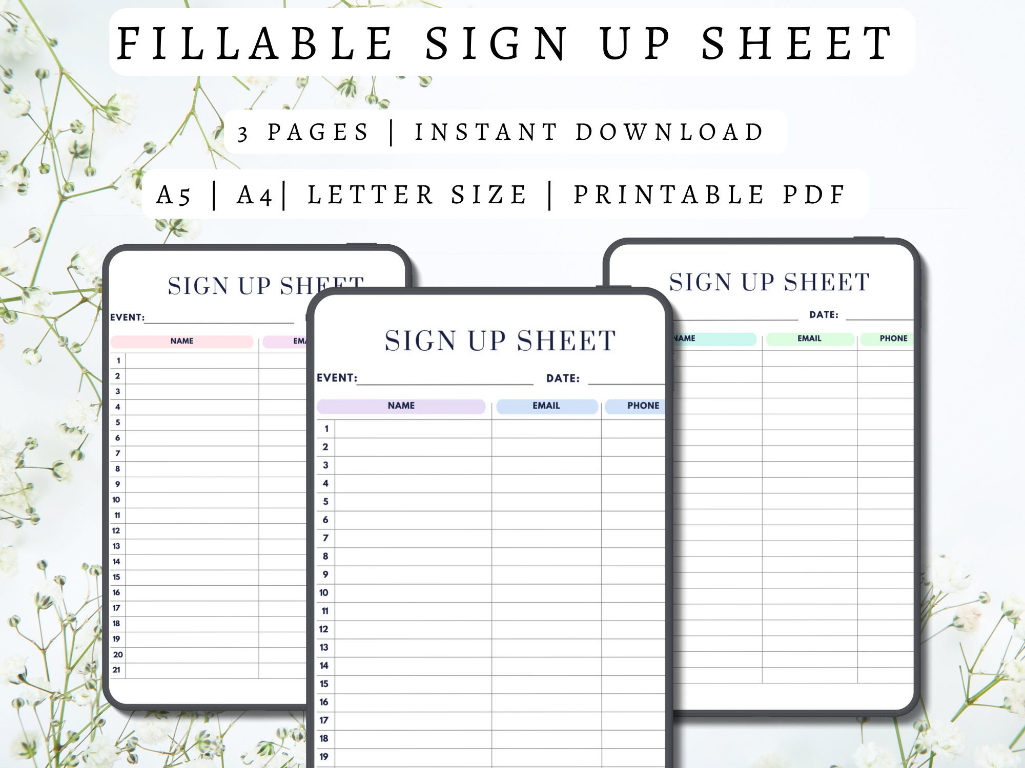 Fillable Sign up Sheet, Edit Sign up Sheet, Sign up Sheet Printable ...