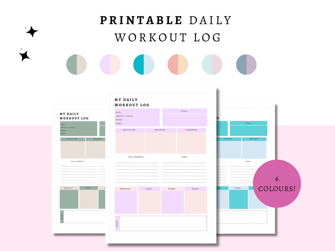 Daily Workout Log Printable Exercise Tracker (PDF Files) - Etsy