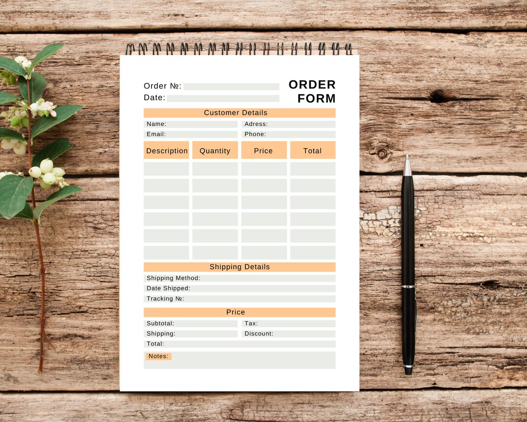 Small Business Order Form Template Printable Invoice (digital Download ...