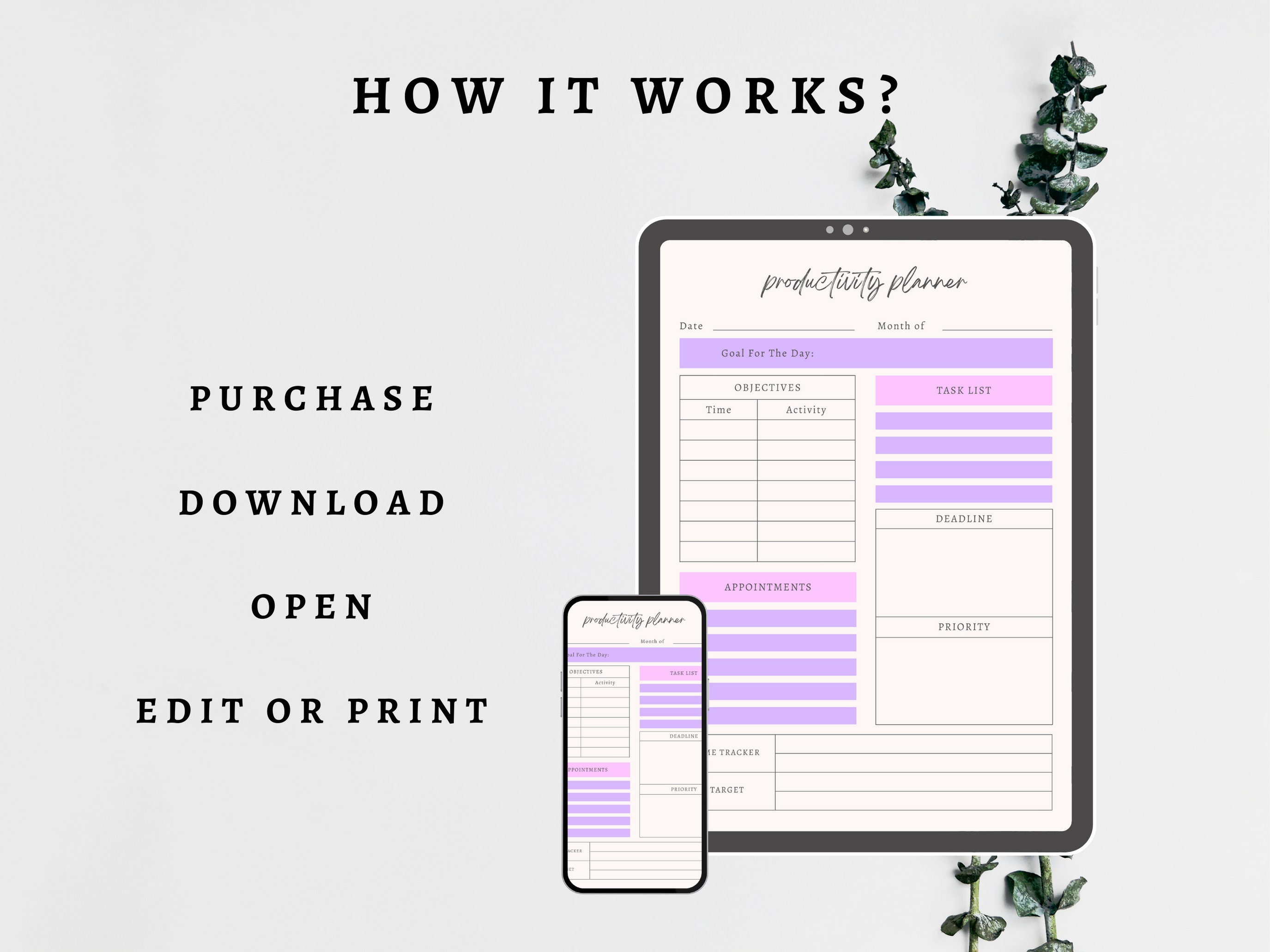 Productivity Planner Printable | Single Page Daily Organizer (digital ...