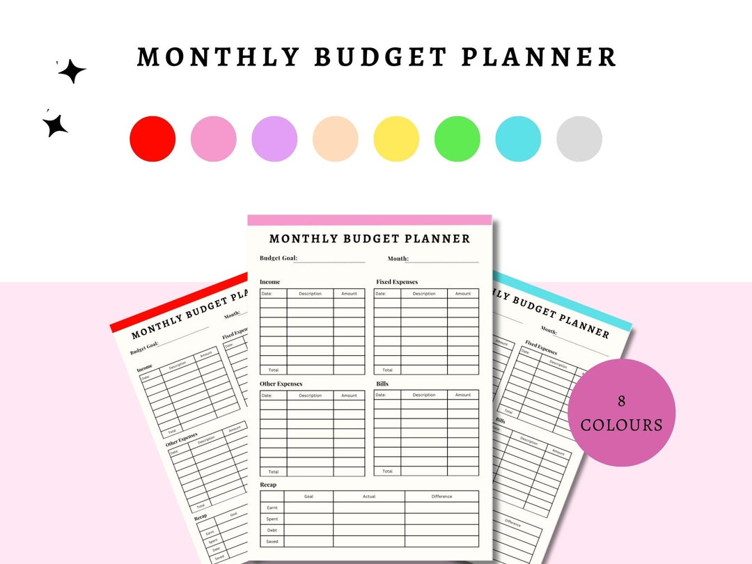 Monthly Budget Planner Expense & Debt Tracker (digital Download) - Etsy