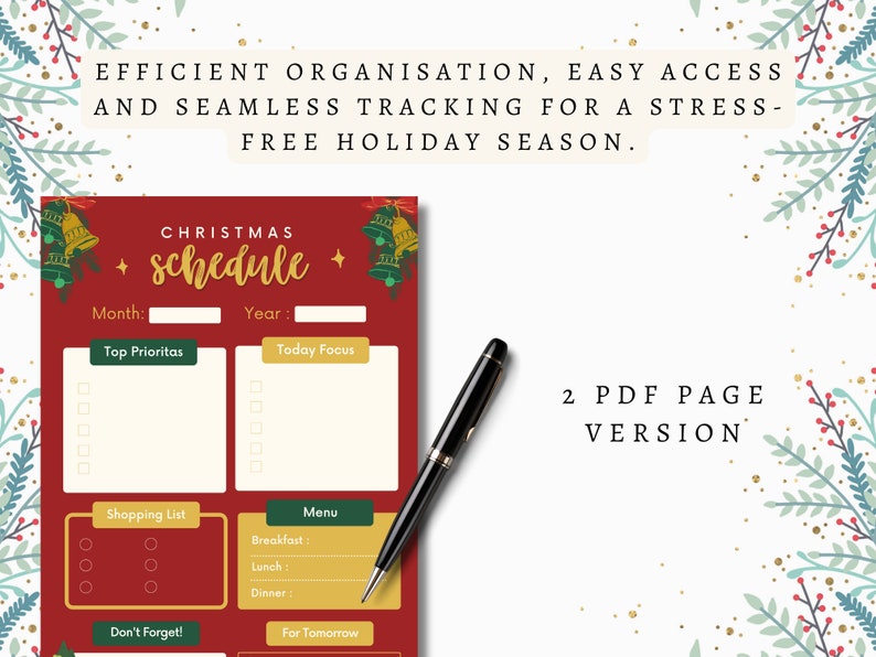 Printable Christmas Schedule Template, Family Planner (digital Download ...