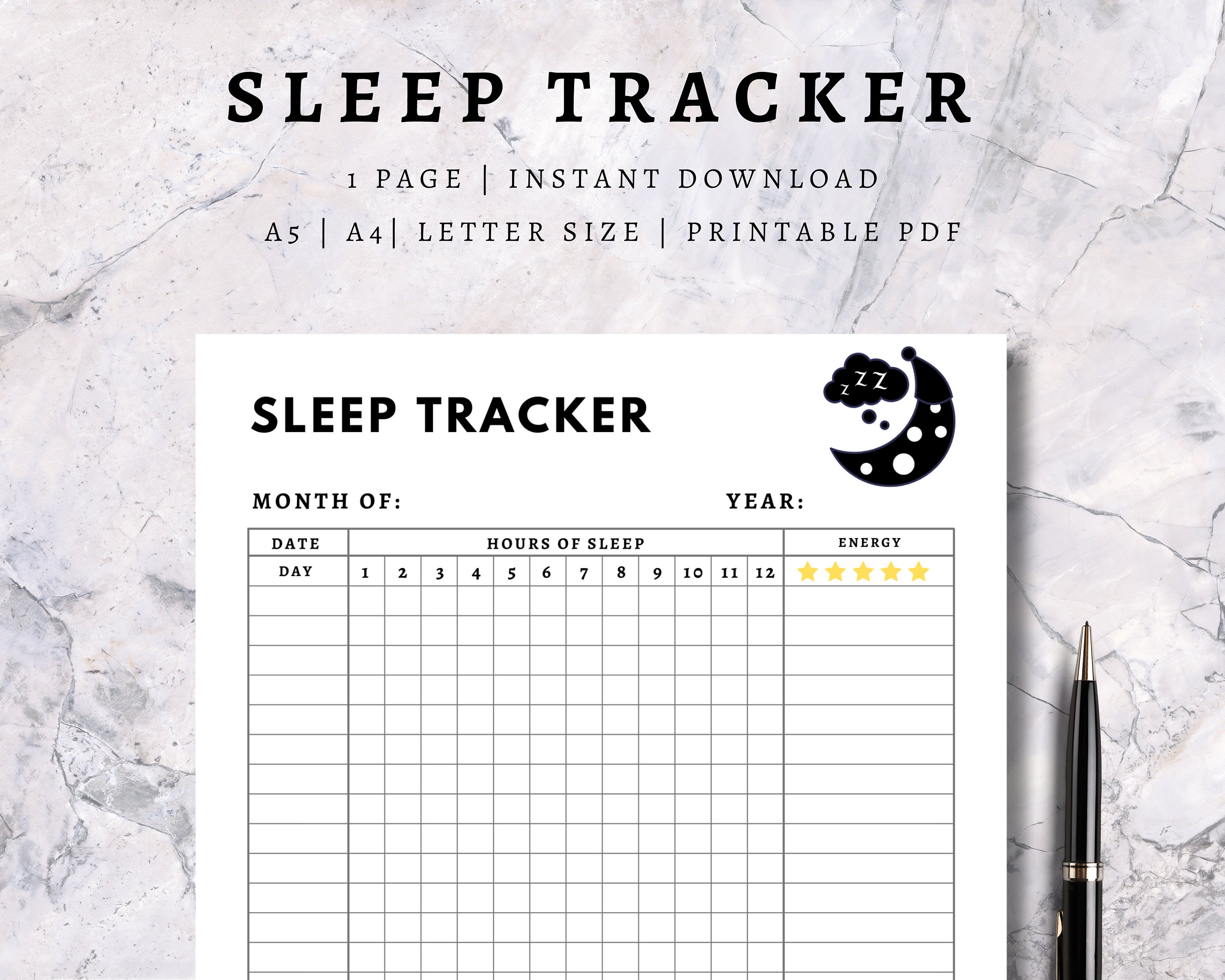 Sleep Tracker | Sleep Journal | Sleep Log | Sleep Chart | Sleep Planner ...