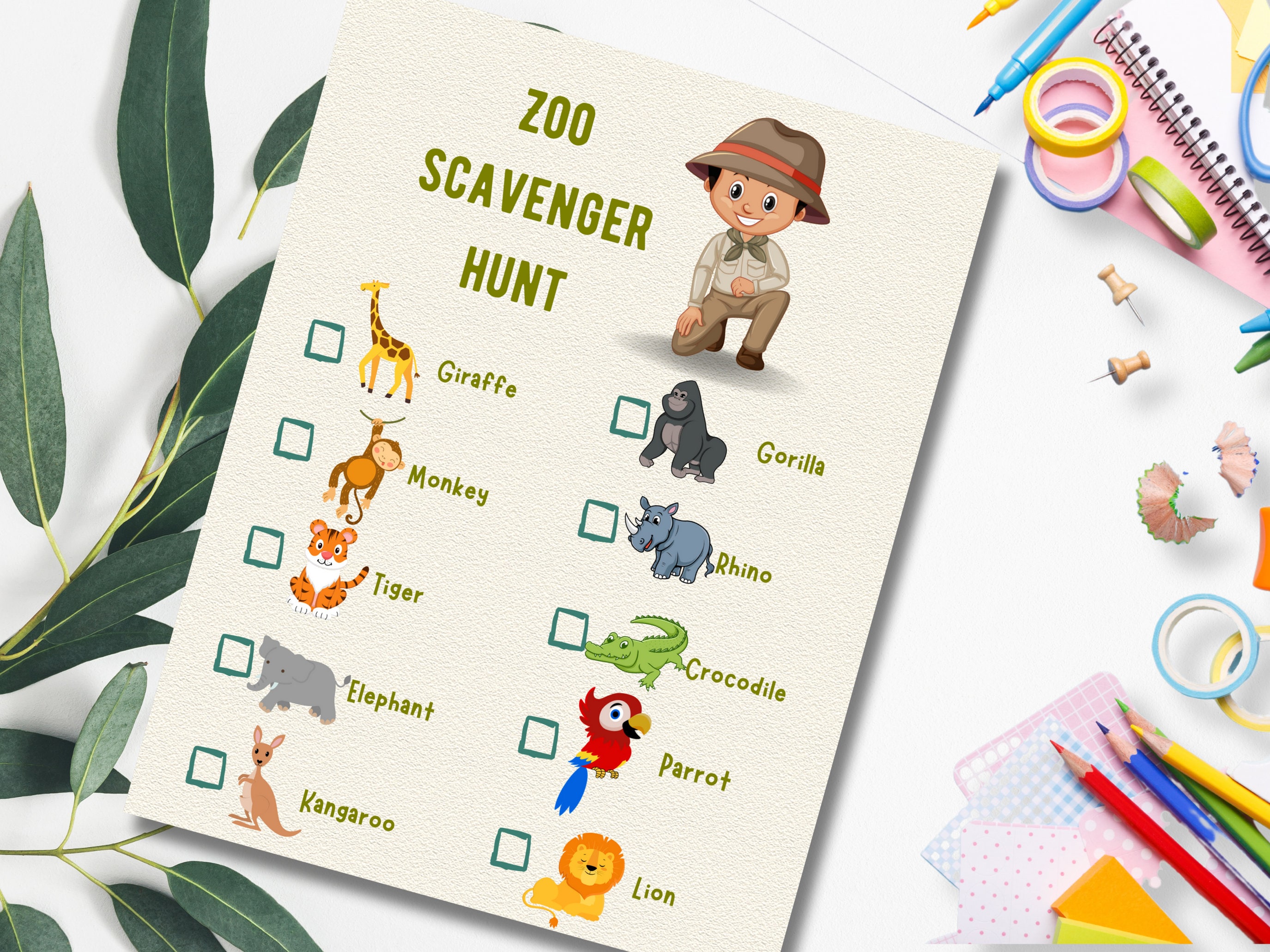 Printable Scavenger Hunt Outdoor Activity Birthday Game Sheet Zoo ...