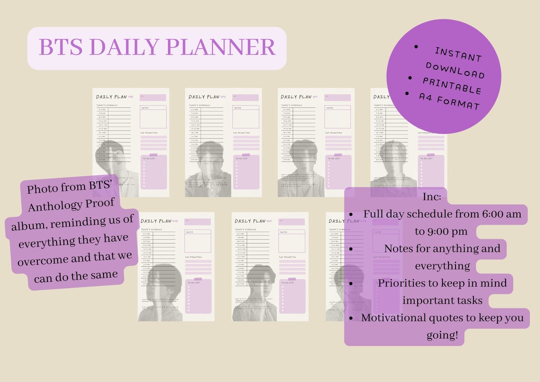 BTS Easy to Use Daily Printable Planner With Instant Download, 2024 New ...