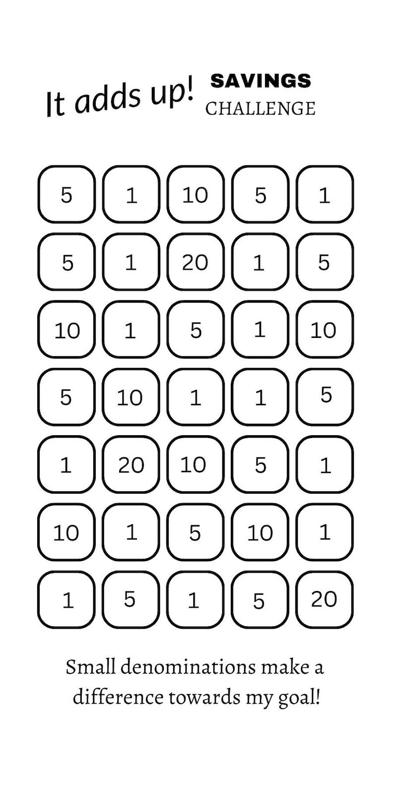It Adds Up! Small Denominations Savings Challenge, A6 Size - Etsy