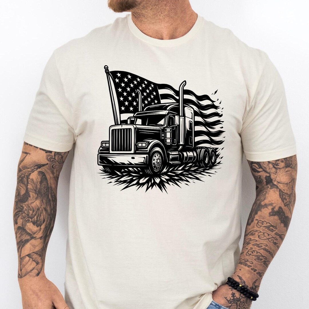 Patriotic Trucker Shirt, American Flag Semi Truck Tee, 18 Wheeler USA ...