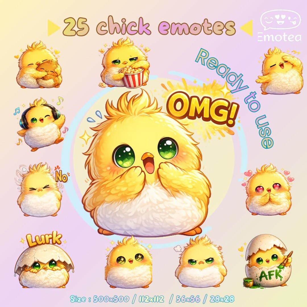 Chick Emoticon Pack | 25 Fun and Cute Static Emotes for Your Twitch ...