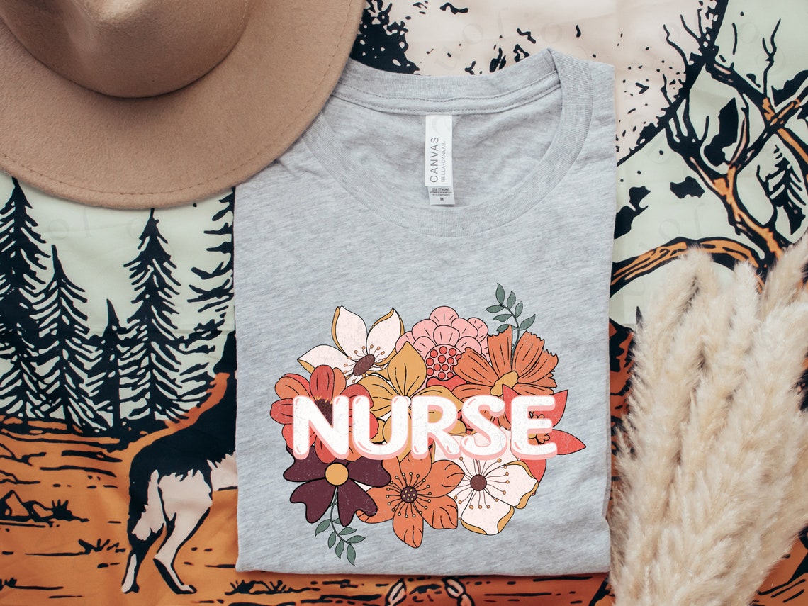 Retro Nurse Png for Shirt Floral Nurse Png RN Nurse Png Sublimation NP ...