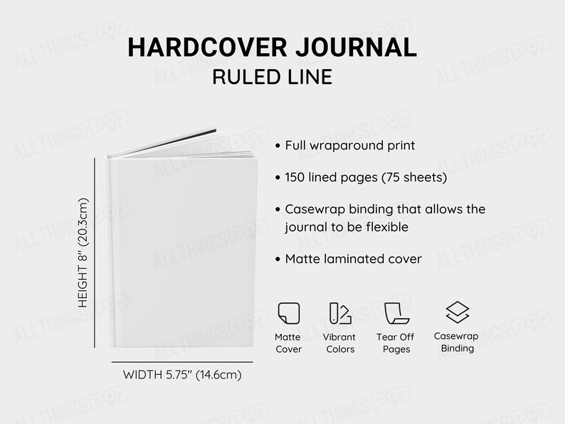 Hardcover Journal Size Chart Mockup Printify Journal Mockup Etsy ...
