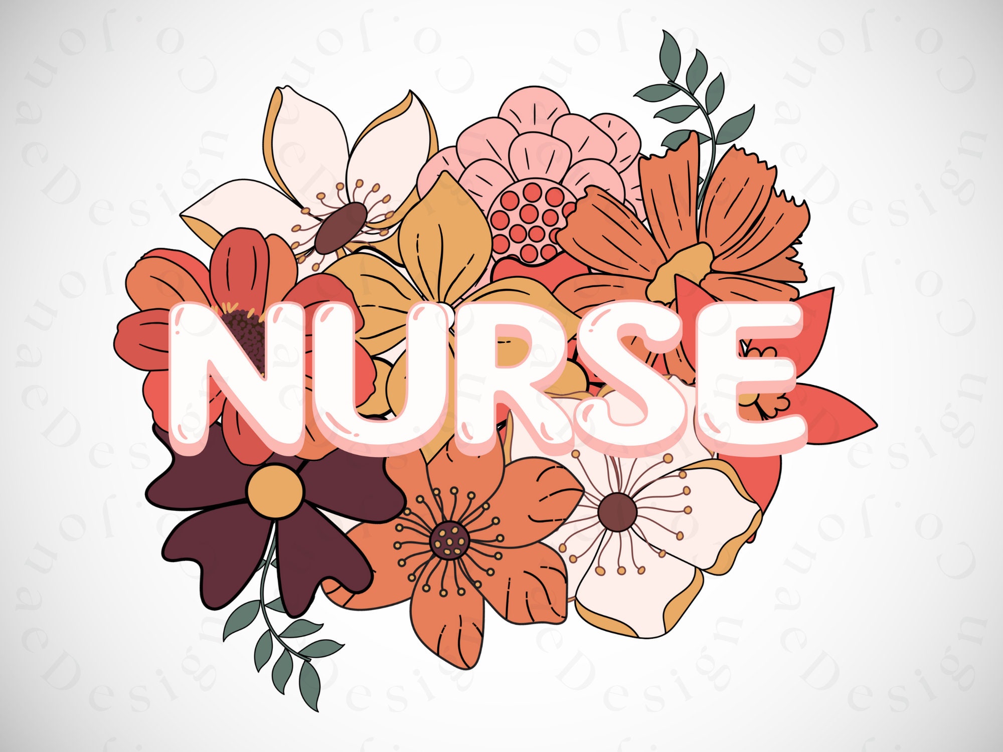 Retro Nurse Png for Shirt Floral Nurse Png RN Nurse Png Sublimation NP ...
