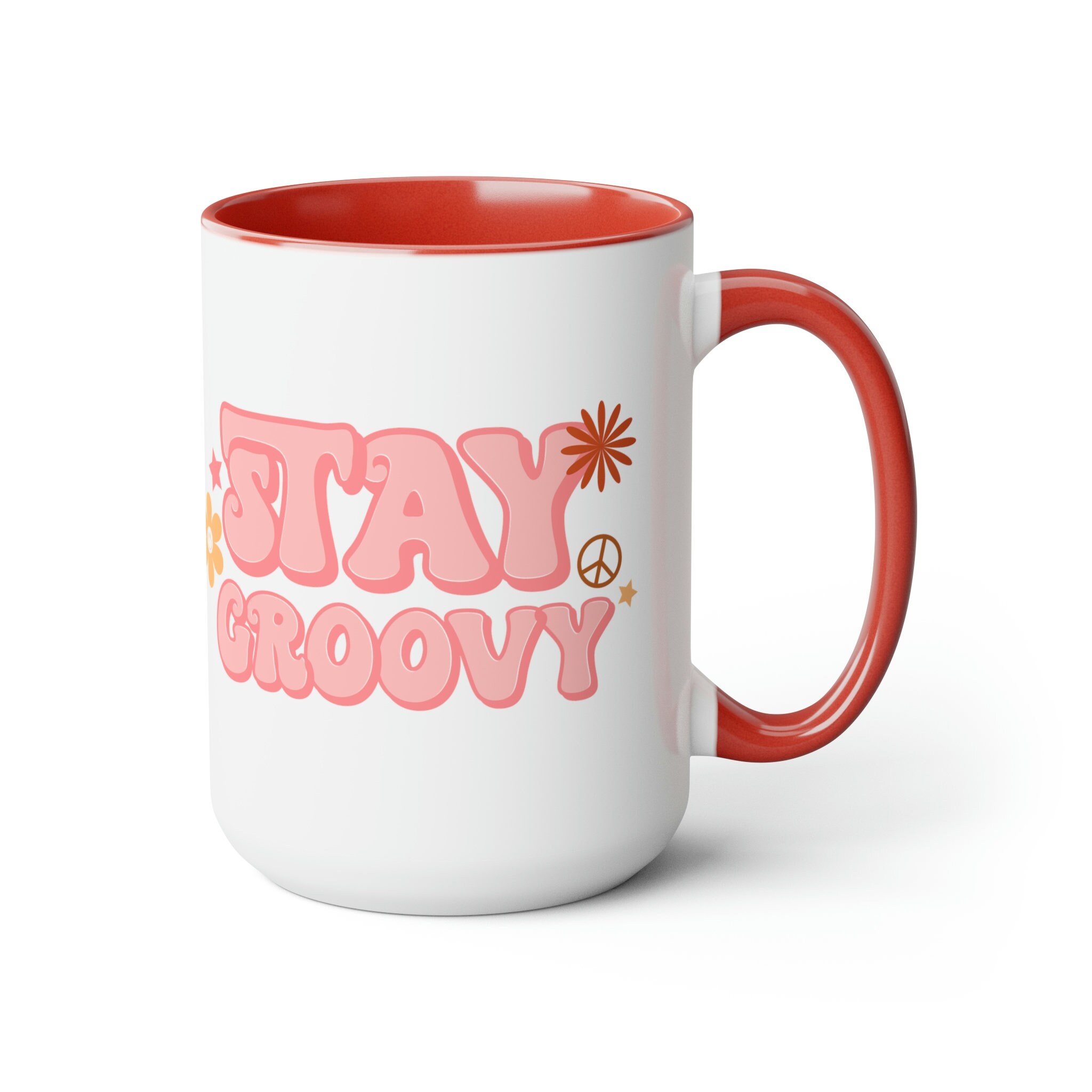 Stay Groovy Coffee Mug 15oz 70s Inspired, Pastel Pink, Swirly Font ...
