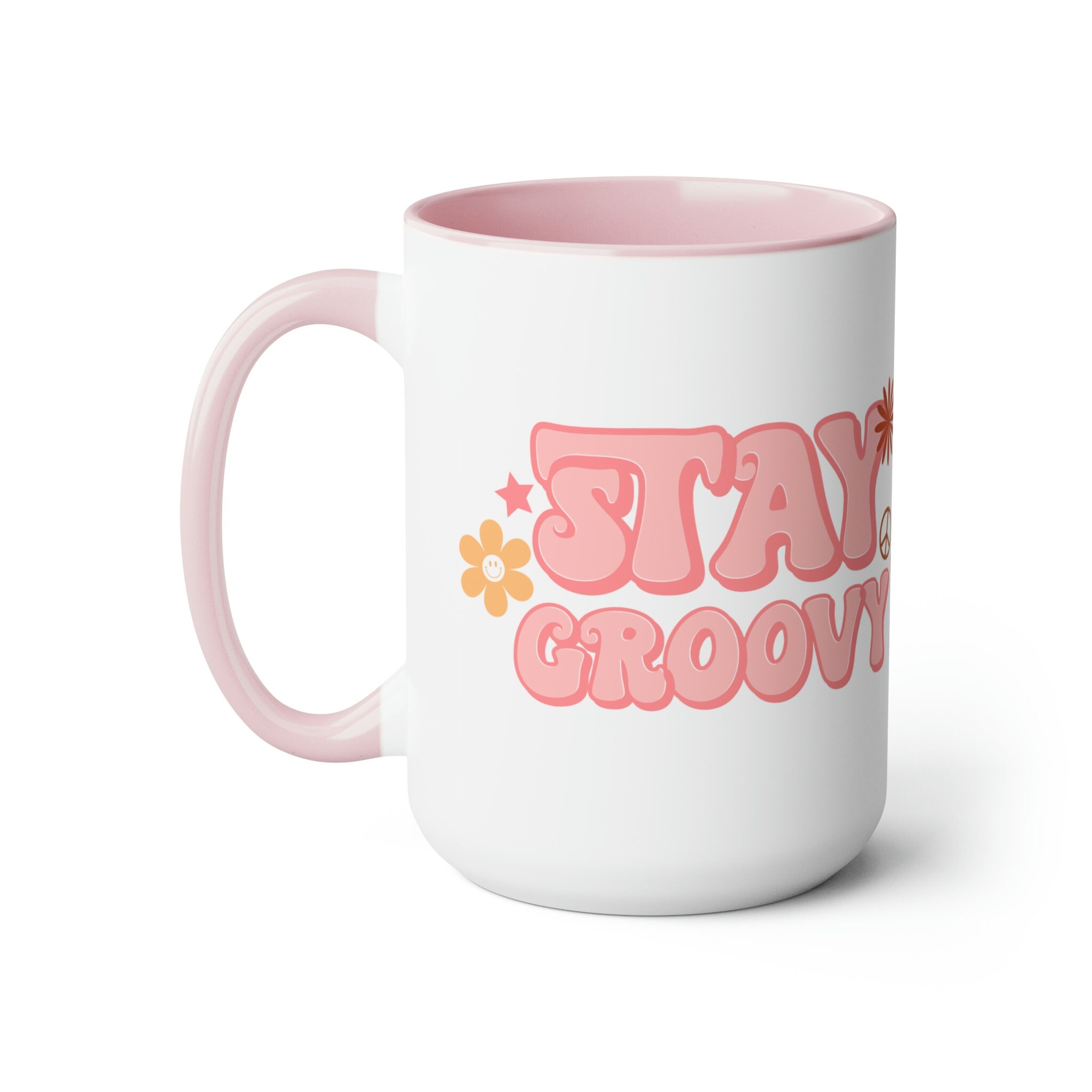Stay Groovy Coffee Mug 15oz 70s Inspired, Pastel Pink, Swirly Font ...