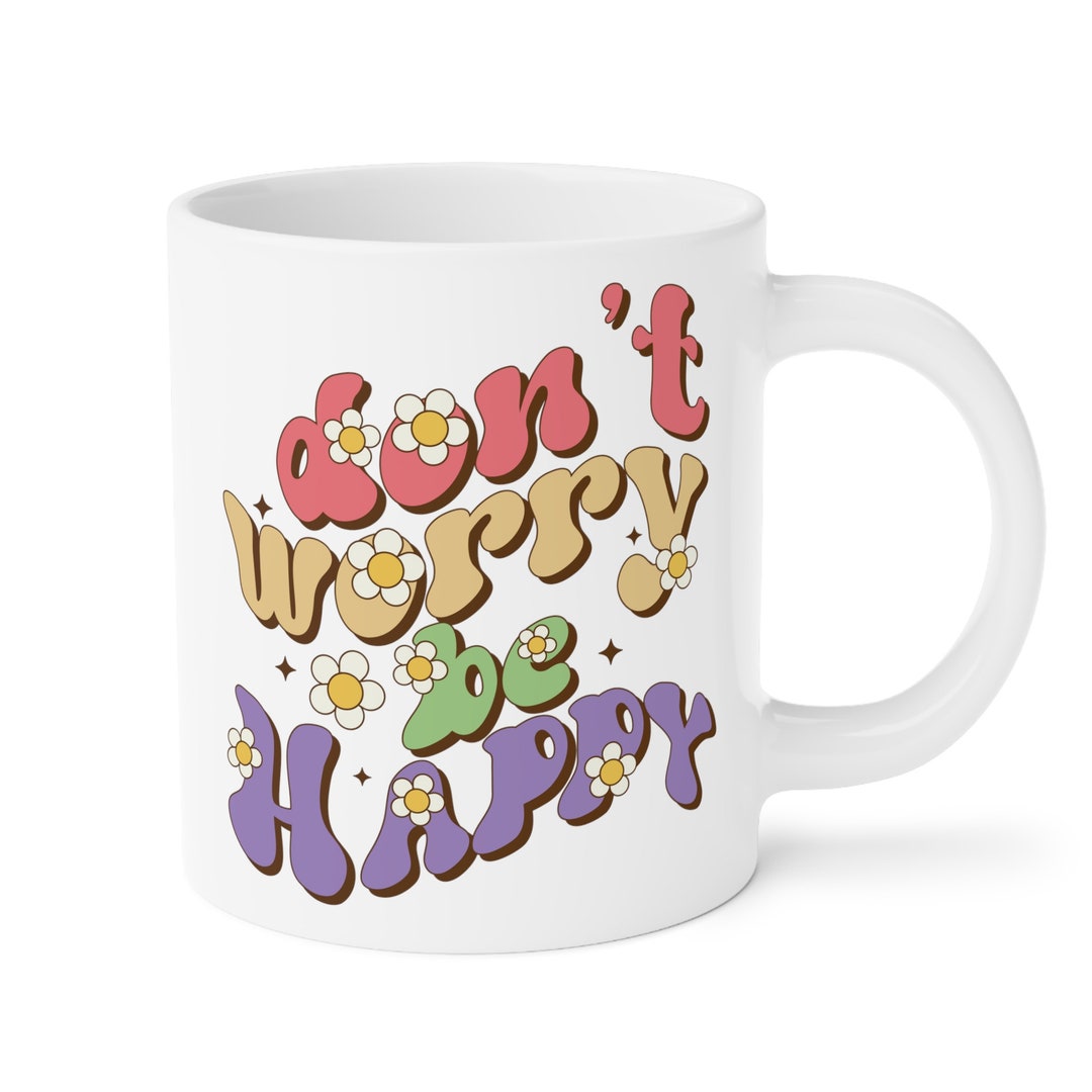 Groovy 70s Don't Worry Be Happy Coffee Mug 20oz - Retro Multicolor Wavy ...