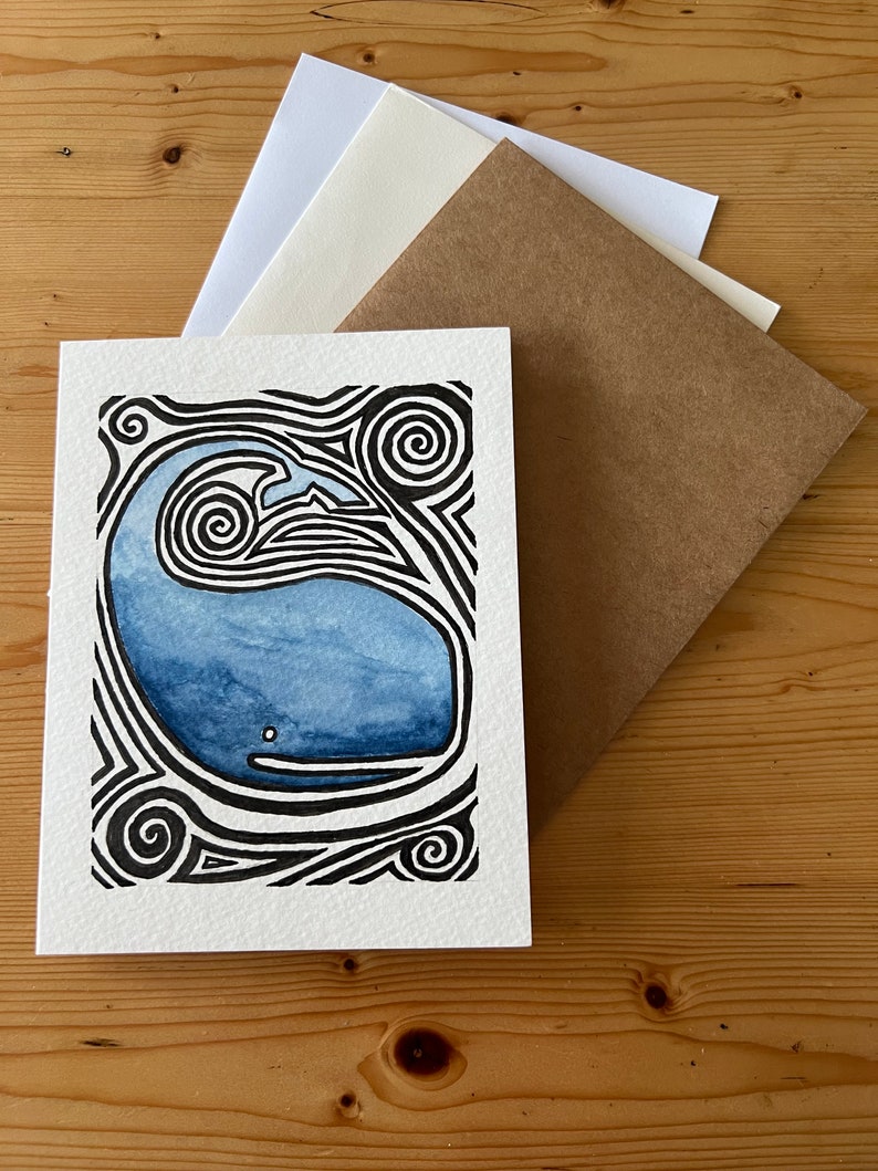 Hand Painted Whale Card, Watercolor and Ink Card, Handmade Card - Etsy
