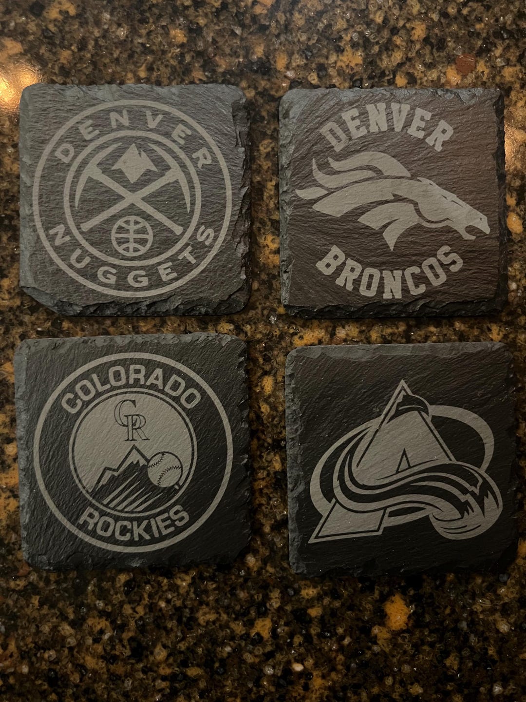 Denver Colorado Sports - Rockies, Broncos, Nuggets, Avalanche- 4” Slate ...