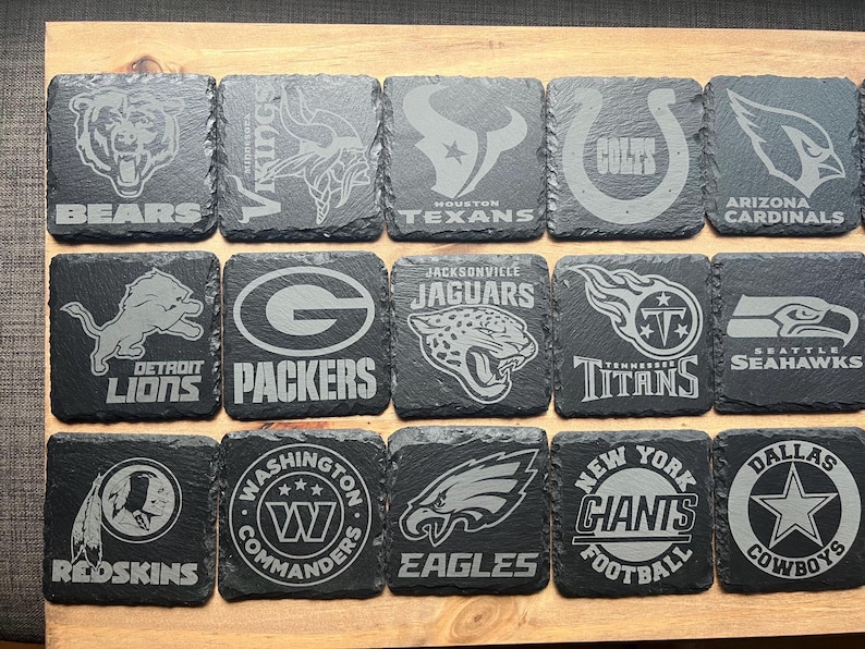 NFL Football Coaster Sets - Set of Four Coasters -4” Slate Coasters ...