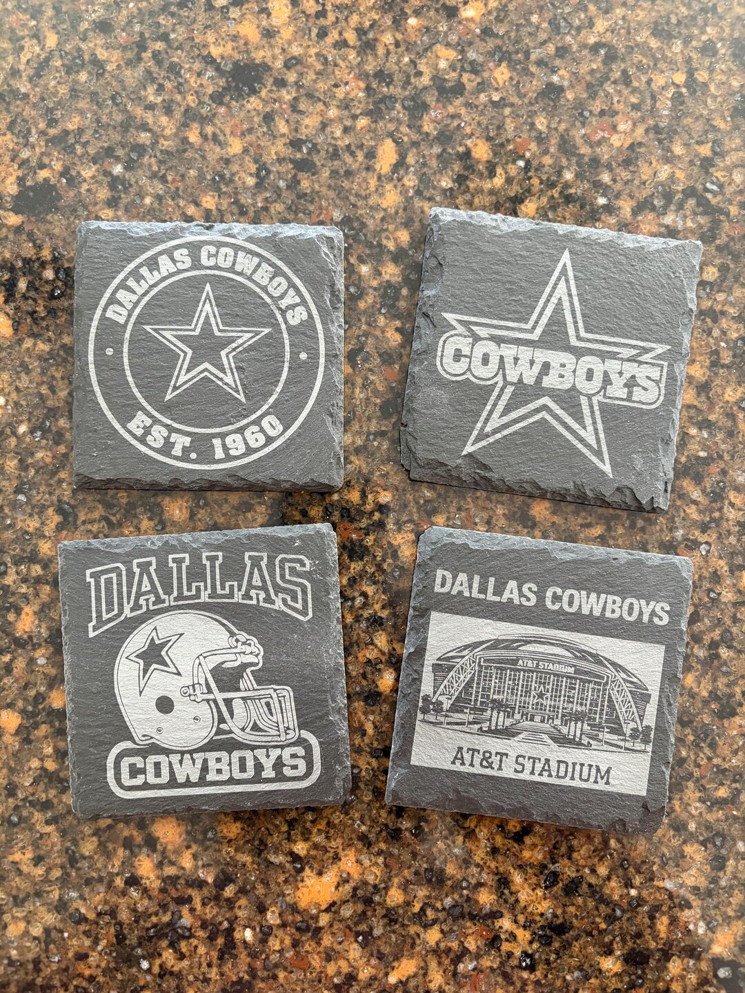Dallas Cowboys - 4” Slate Coasters - Set of Four Coasters - Optional ...