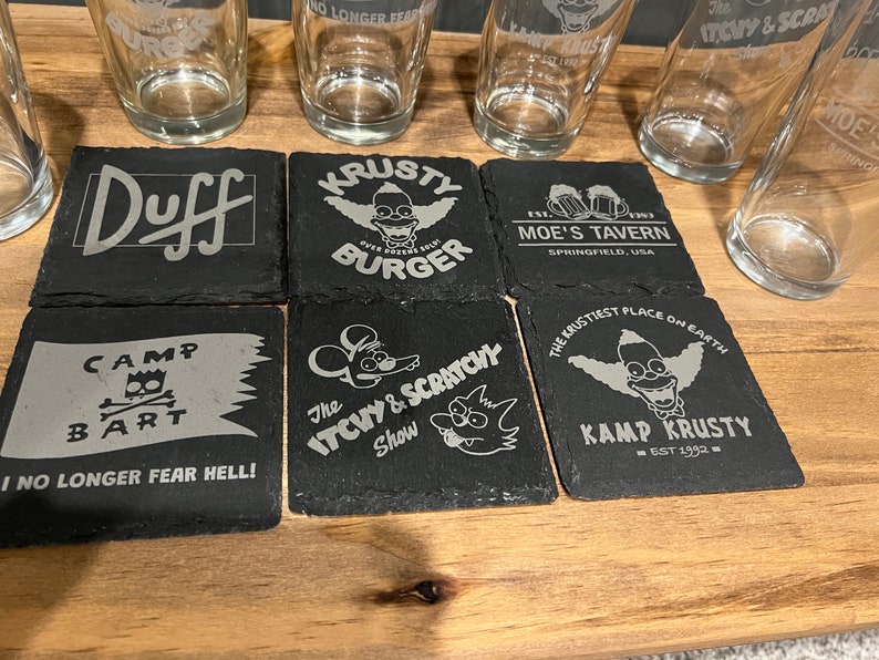 Simpsons camp Bart Etched Pint Glass and Coaster Set Gift for the ...