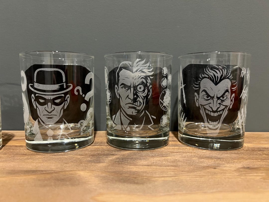 DC Batman Villians Etched 13.5oz Double Rocks Whiskey Glass - Gift for ...