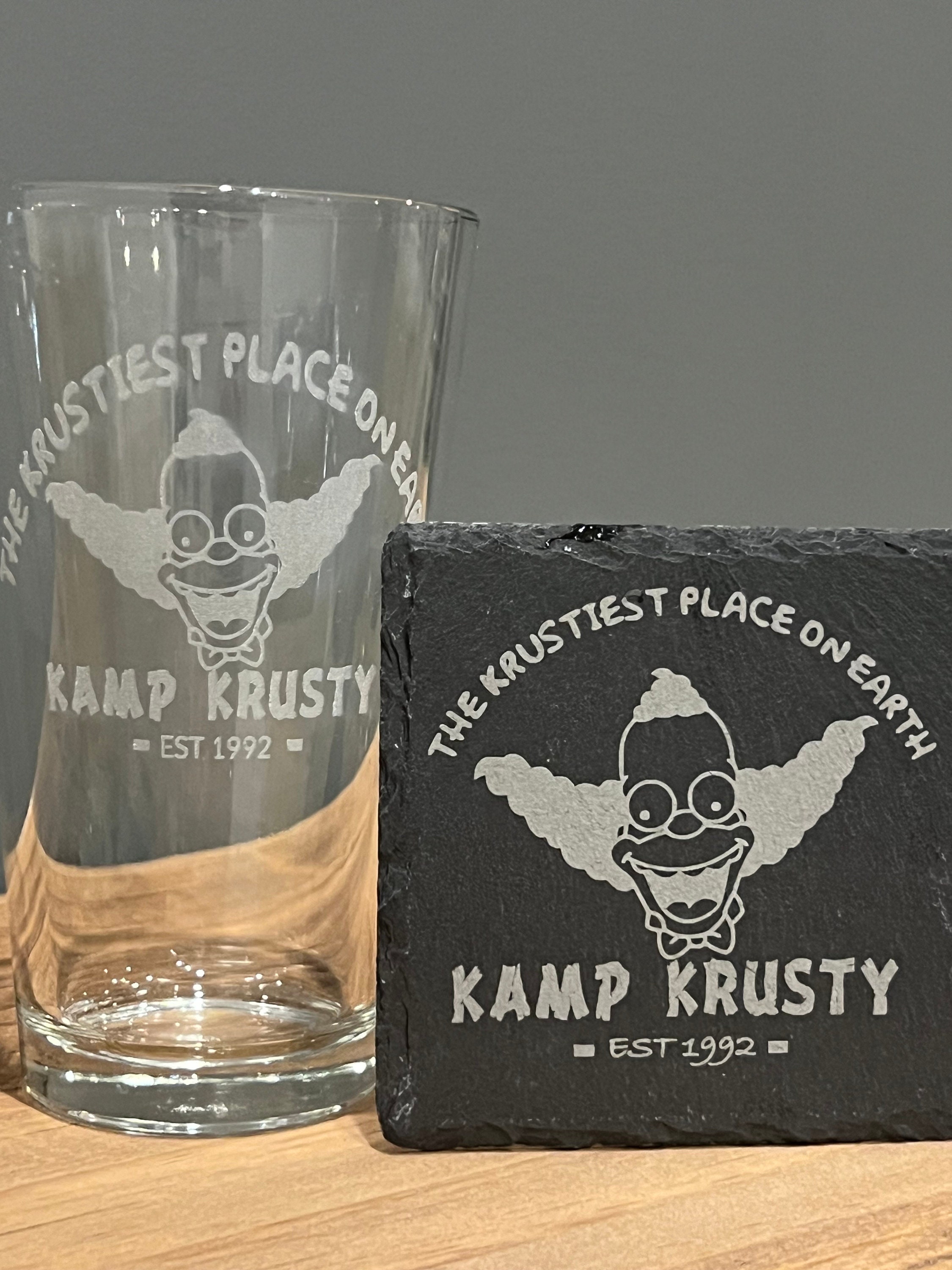 Simpsons kamp Krusty Etched Pint Glass and Coaster Set Gift for the ...
