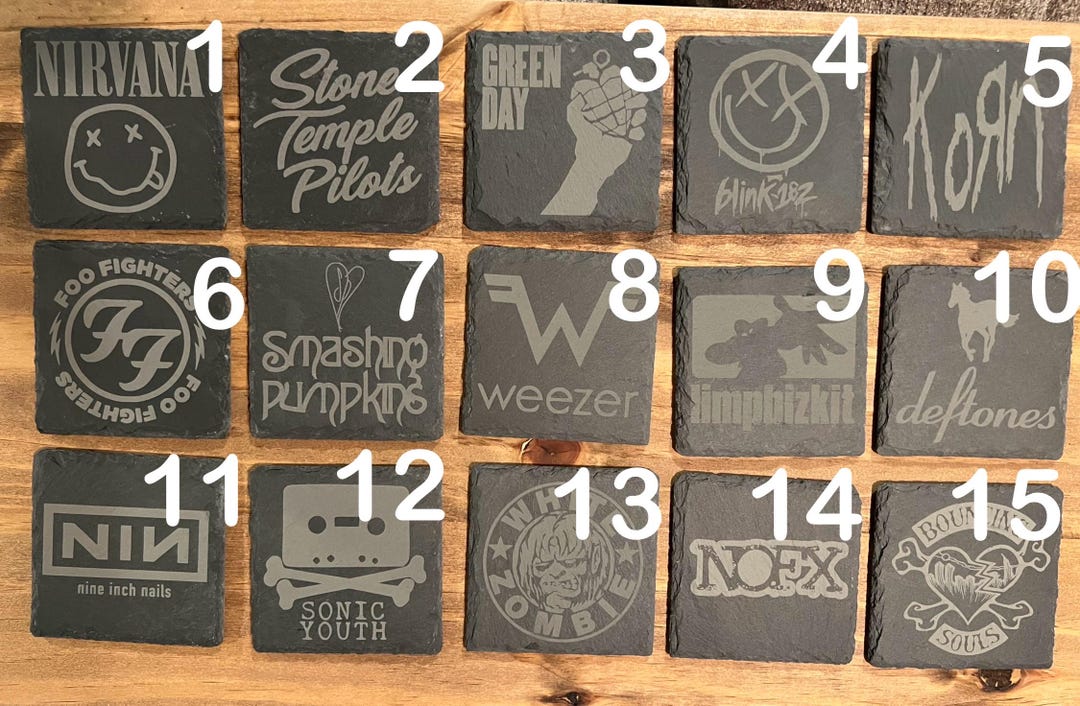 90’s Rock and Punk 4” Slate Coasters - Pick Your Set- Optional Holder ...