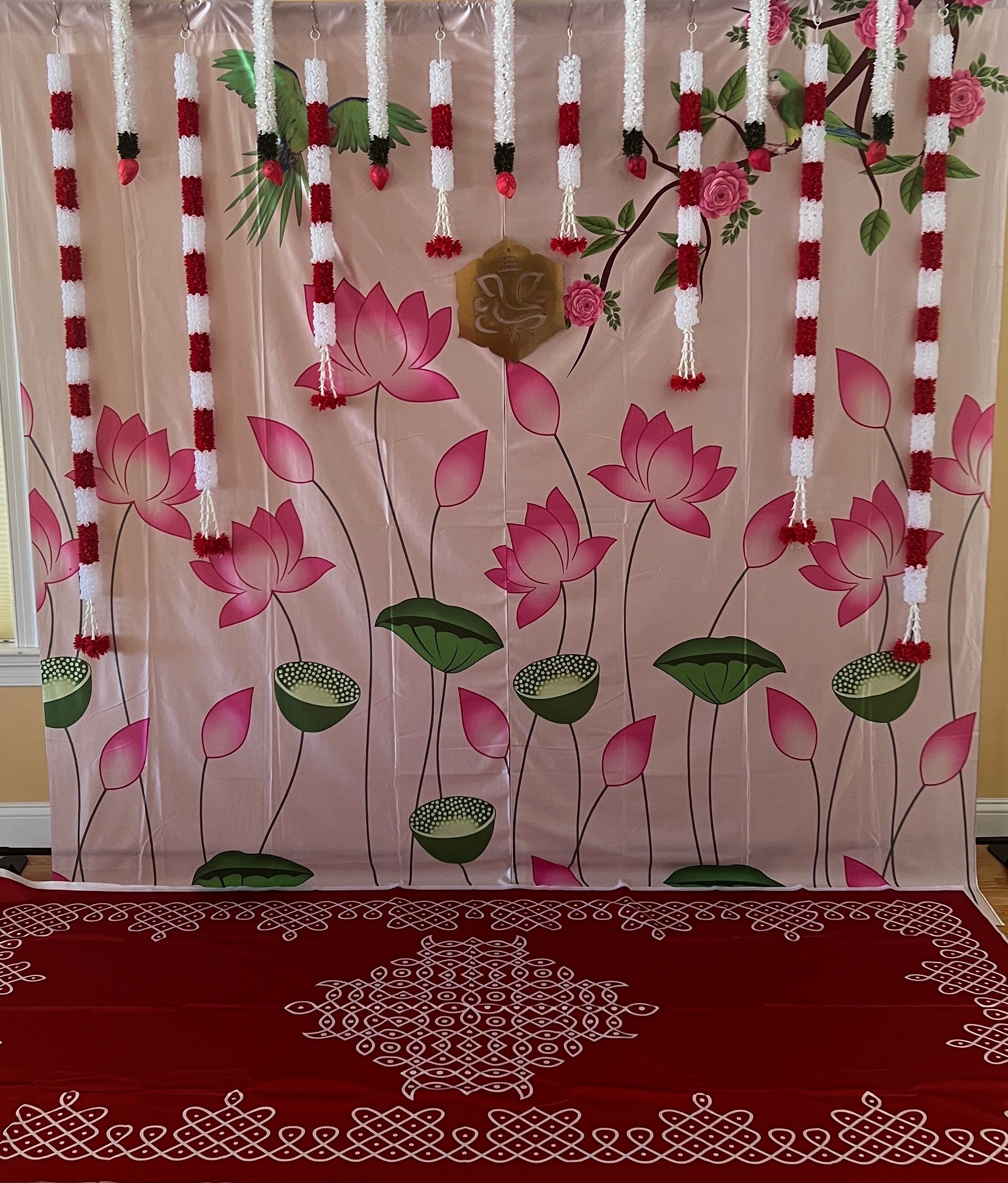 Pichhwai Lotus Print Backdrop Cloth, Festival Backdrop, Pooja Backdrop ...