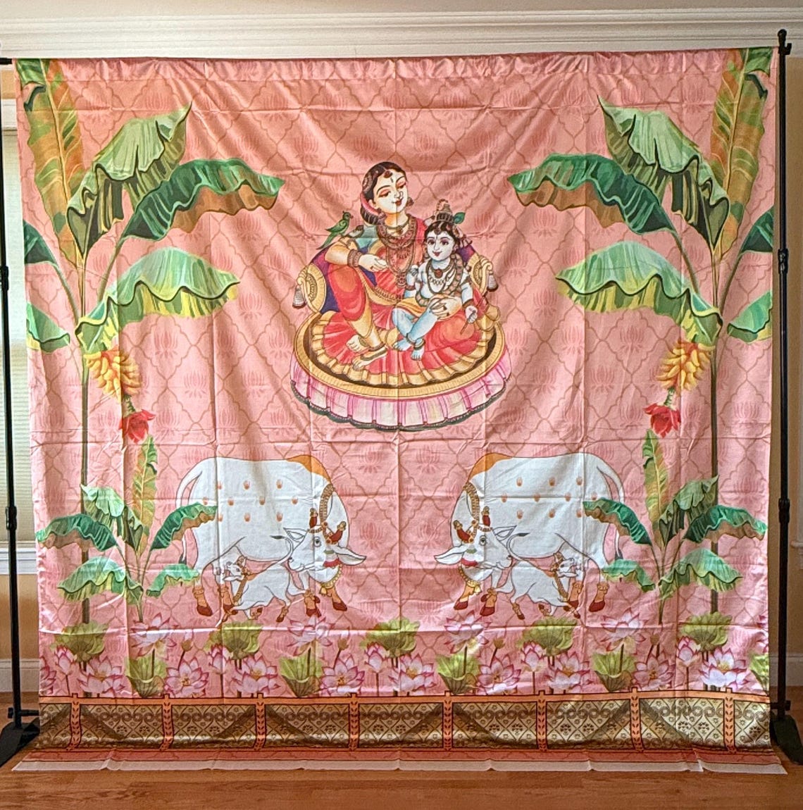 Krishna Design Backdrop Cloth: Traditional Pooja Decor - 8x8 Ft - Etsy