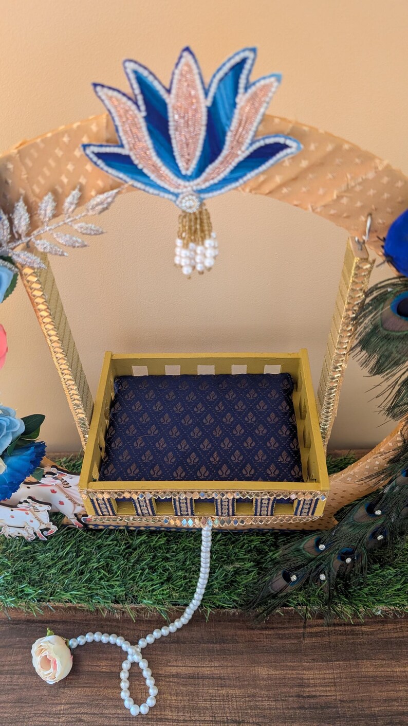 Krishna Jhula With Peacock Decor, Handcrafted Swing, Home Temple Decor ...