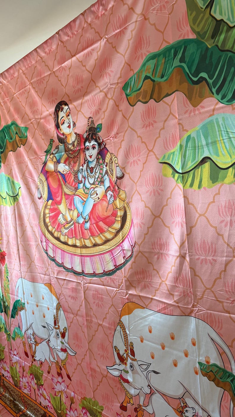 Krishna Design Backdrop Cloth: Traditional Pooja Decor - 8x8 Ft - Etsy