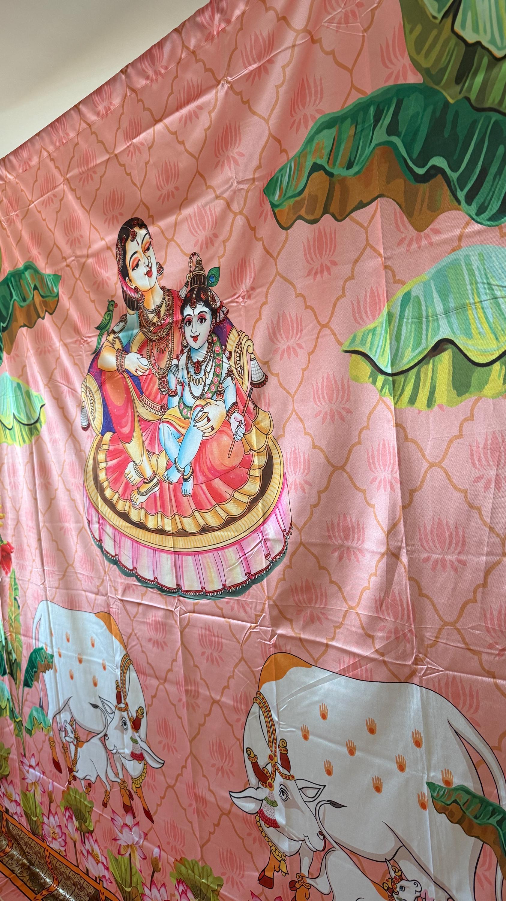 Krishna Design Backdrop Cloth: Traditional Pooja Decor - 8x8 Ft - Etsy