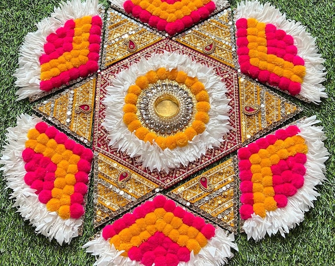13 Pcs Pompom Colourful Rangoli Set, Pooja Decoration, Home Decor, Puja ...