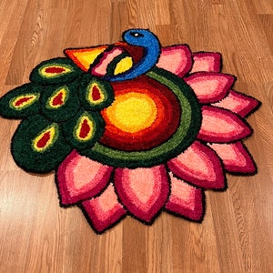 Traditional Rangoli Mat / Decor Mat / Peacock Design Rangoli Mat ...