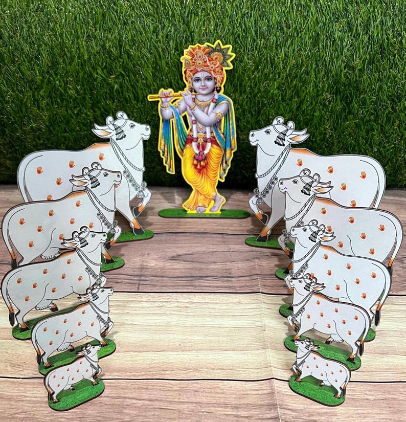 Vrindavan Lord Krishna and Cow Tabletop Decor, Krishna With Cows ...