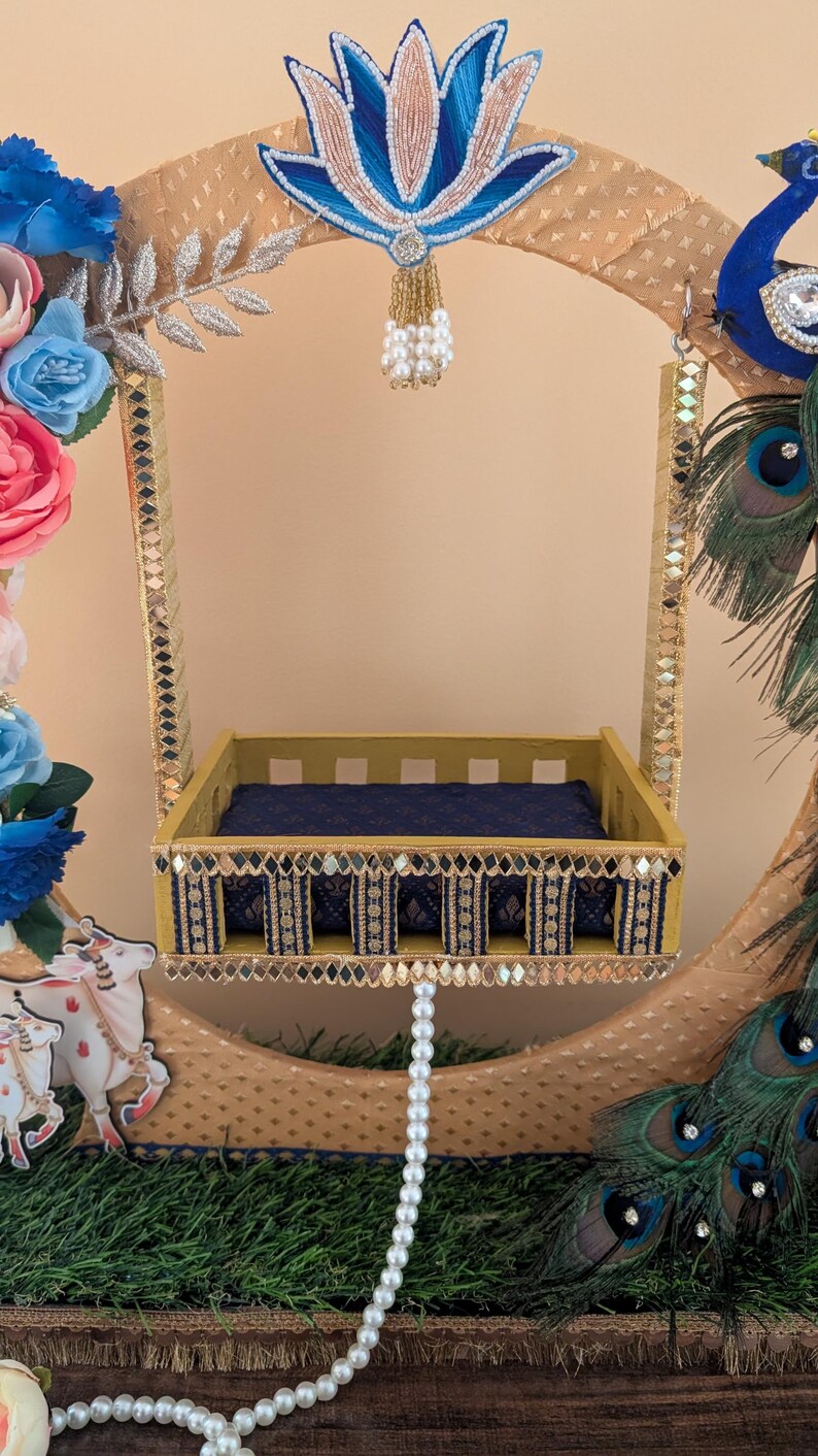 Krishna Jhula With Peacock Decor, Handcrafted Swing, Home Temple Decor ...