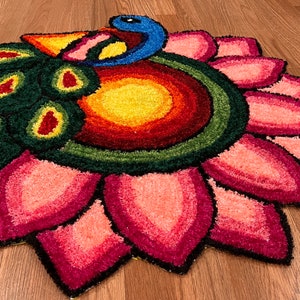 Traditional Rangoli Mat / Decor Mat / Peacock Design Rangoli Mat ...