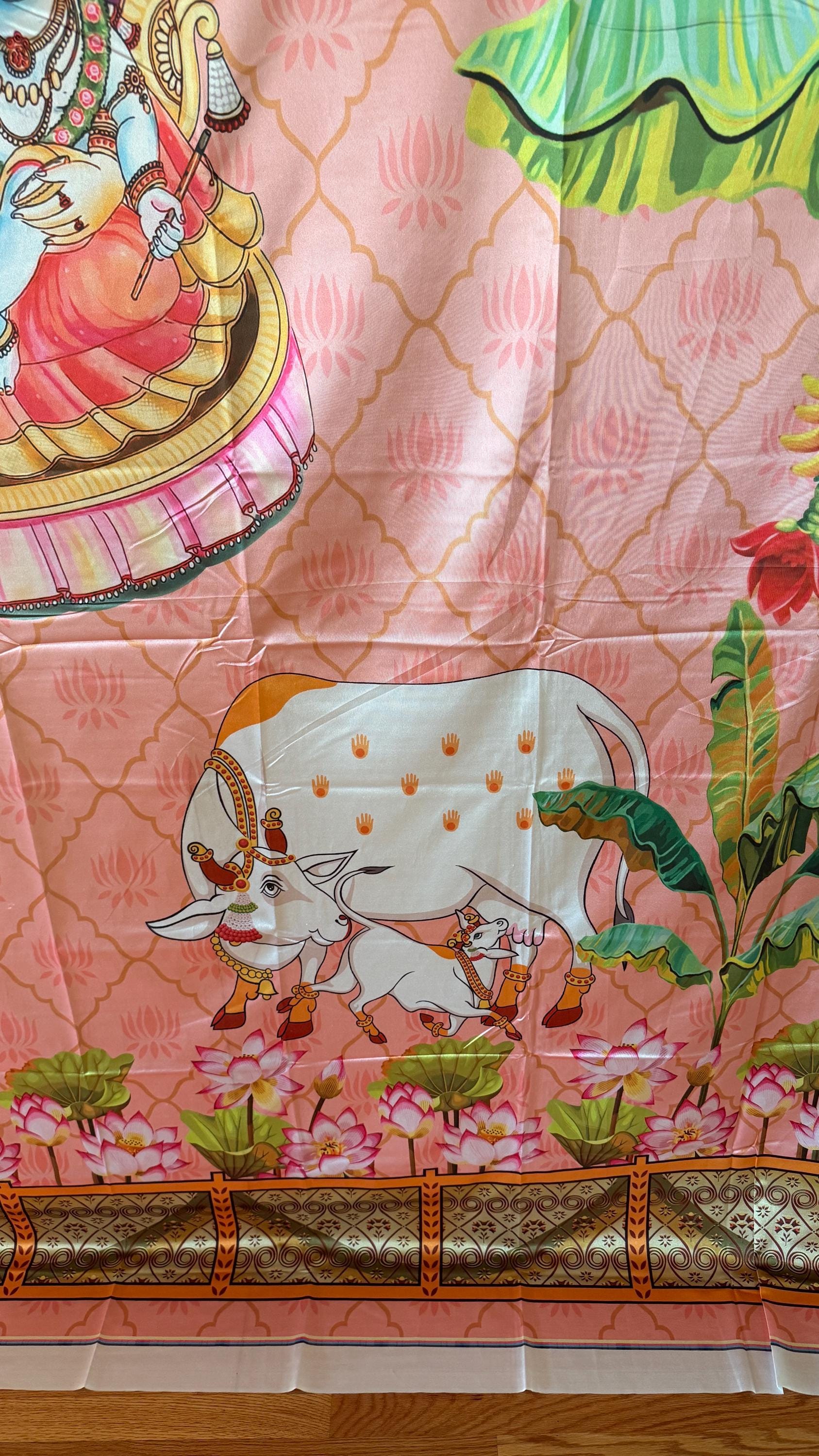 Krishna Design Backdrop Cloth: Traditional Pooja Decor - 8x8 Ft - Etsy