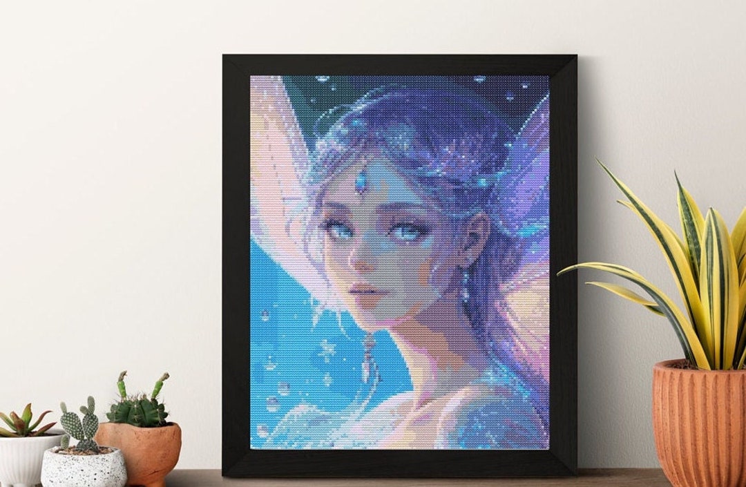 Magical Blue Water Fairy Canvas Fantasy Modern Cross Stitch Pattern ...