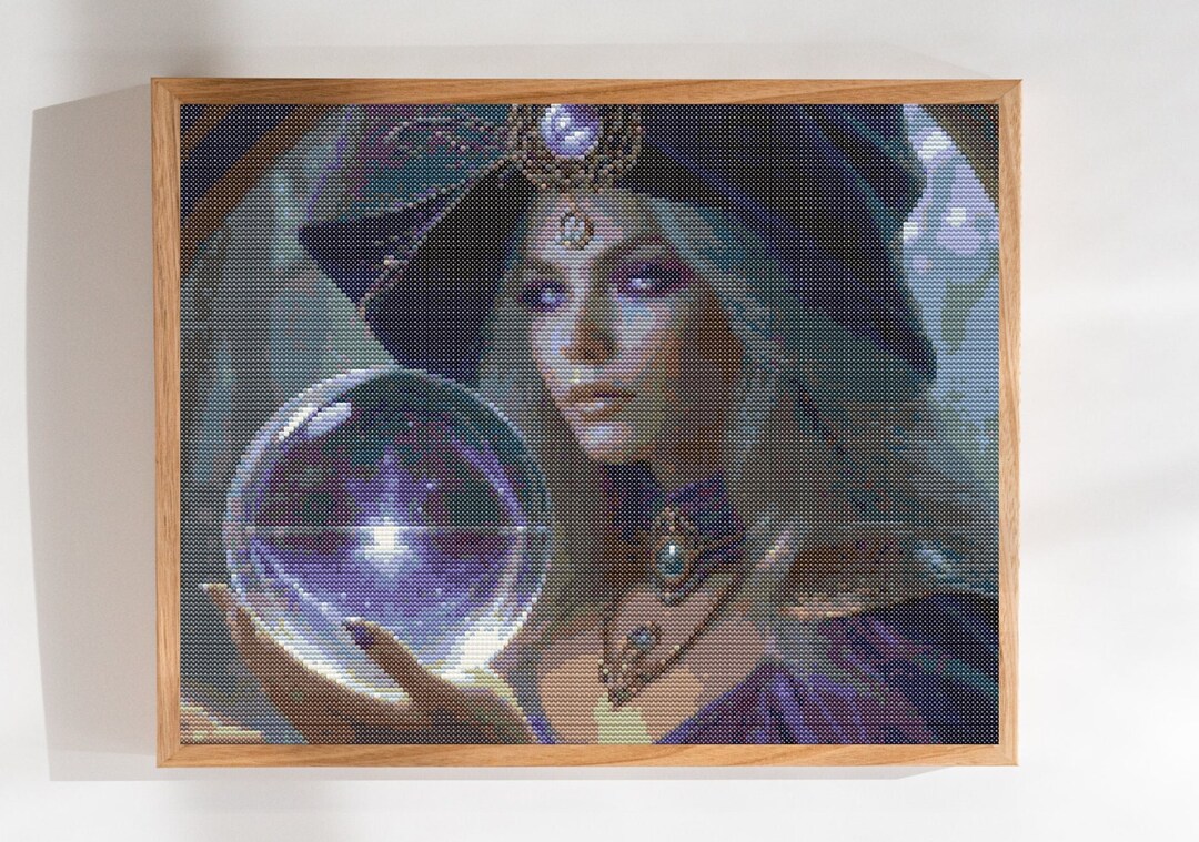 Witch Magic Scrying Crystal Ball Fantasy Full Canvas Modern Cross ...
