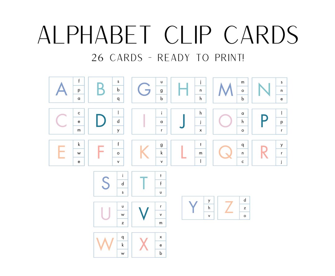 Pastel Alphabet Clip Cards ABC Clip Cards Montessori - Etsy
