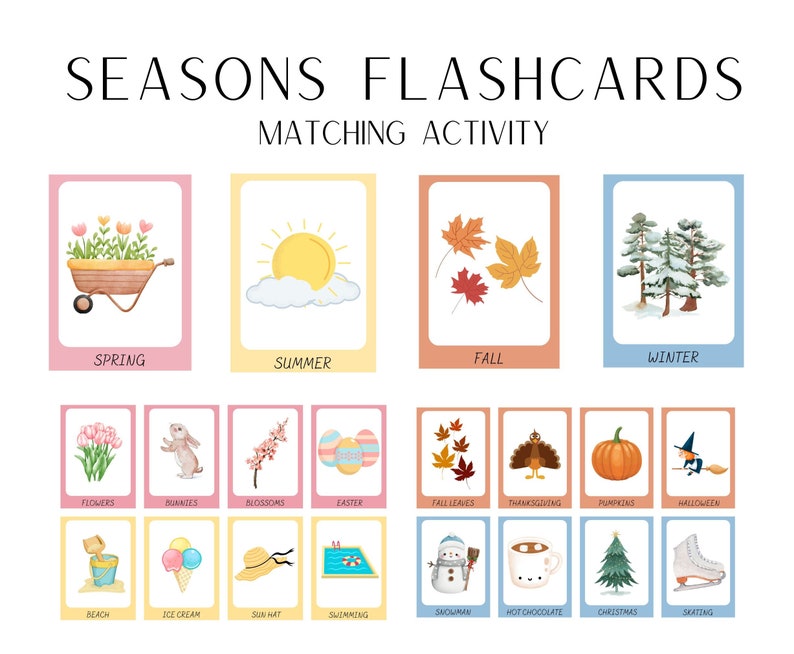 Seasons Flashcards and Matching Activity Montessori Cards - Etsy