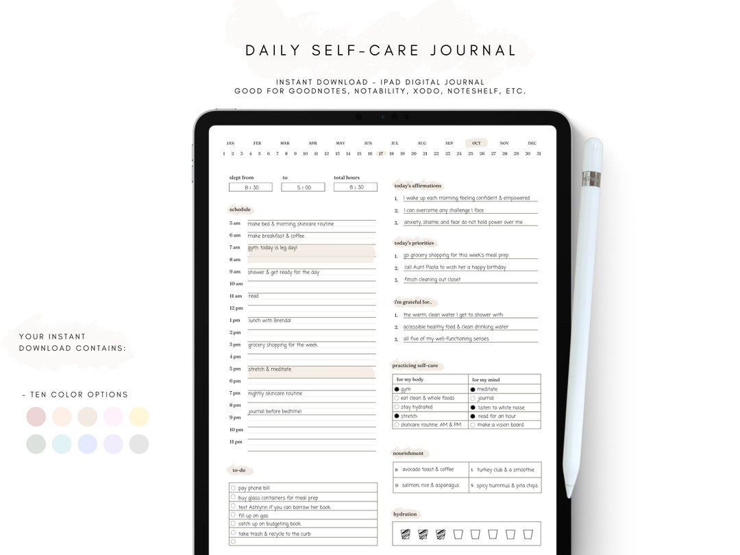 Daily Self-care Journal, Digital Journal, Self Care Planner, Self Love ...