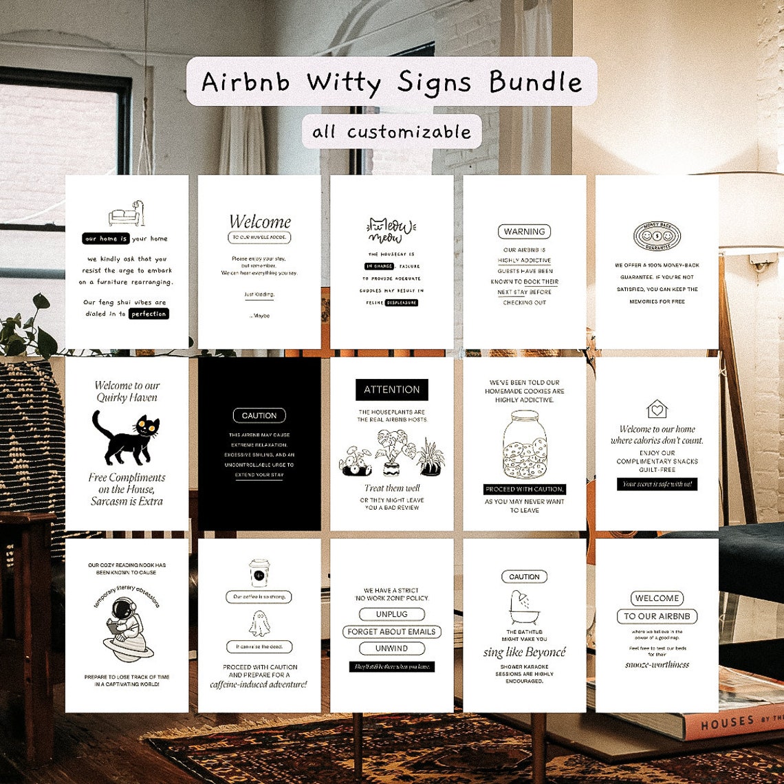 AIRBNB Witty Signs Templates | Humor Airbnb Signs | Sarcastic House ...