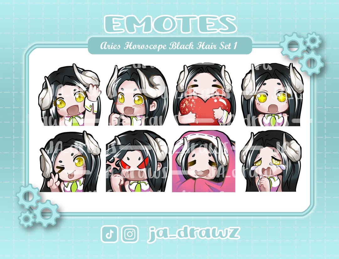 Aries Zodiac Black Hair Girl - Horned Lady Emote Set (twitch, Discord ...