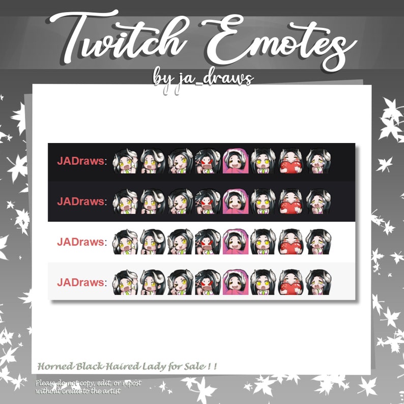 Black Hair Woman Horned Lady Emote Set twitch, Discord Emoji, Kawaii ...