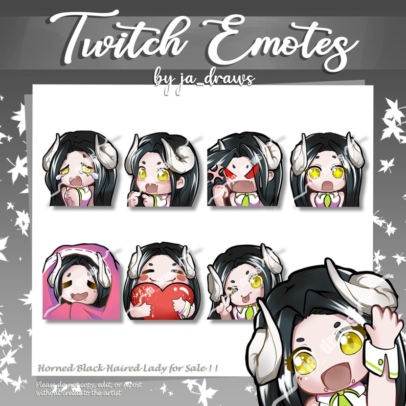 Black Hair Woman Horned Lady Emote Set twitch, Discord Emoji, Kawaii ...